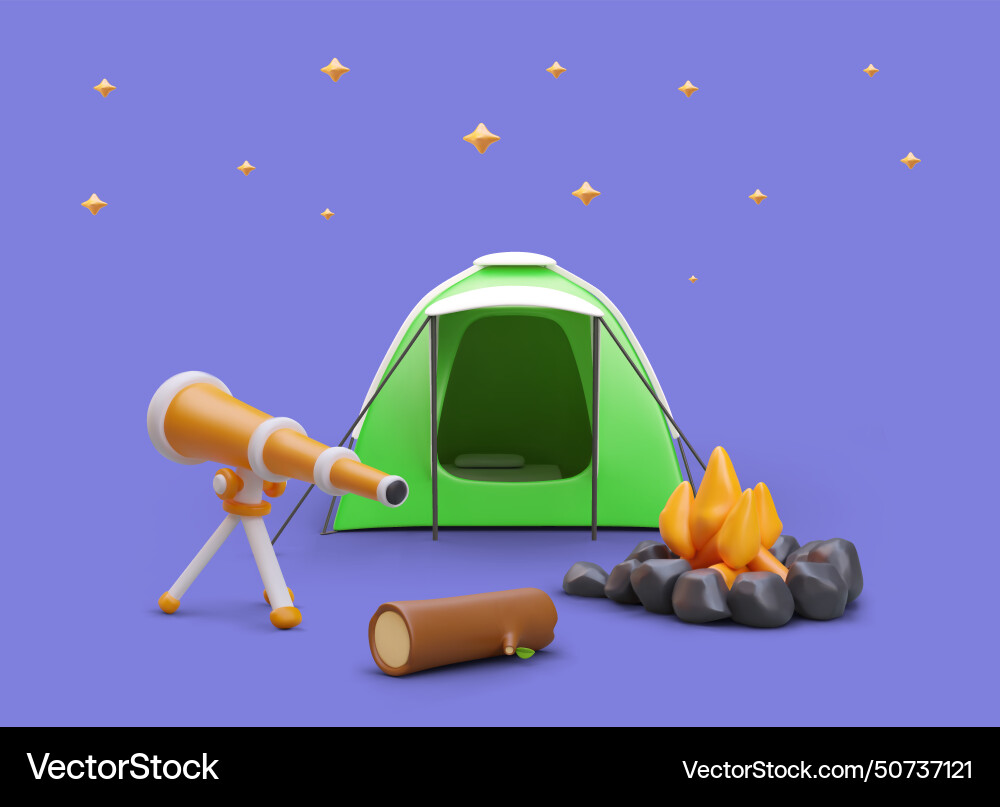 Night science camping with telescope stargazing Vector Image