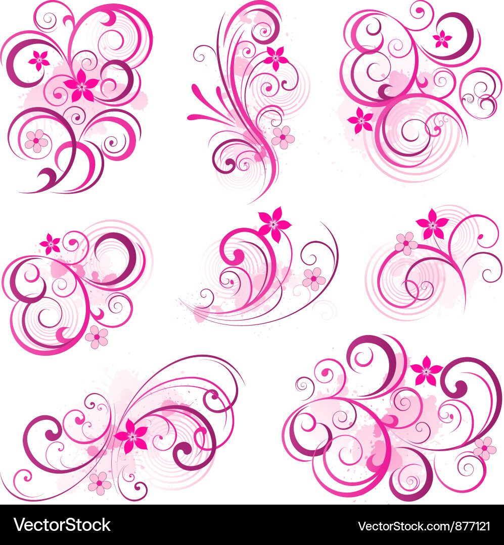 Pink abstract scroll flowers background Royalty Free Vector