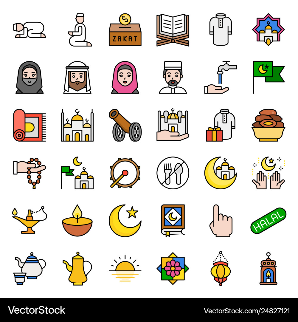 Ramadan related icon set filled style editable Vector Image