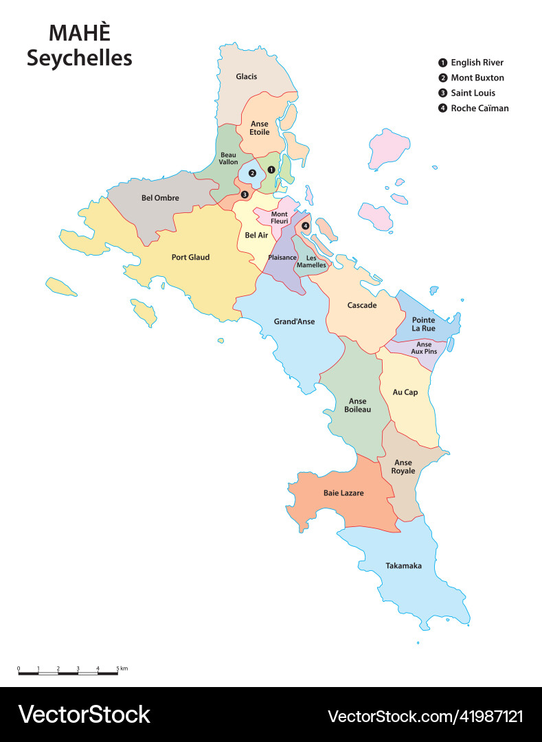Seychelles Island of Mahe - Administrative Map Vector Image