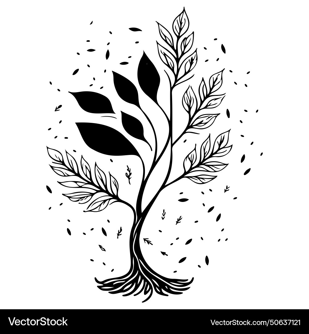 Tree half spring autumn floral sketch hand draw Vector Image