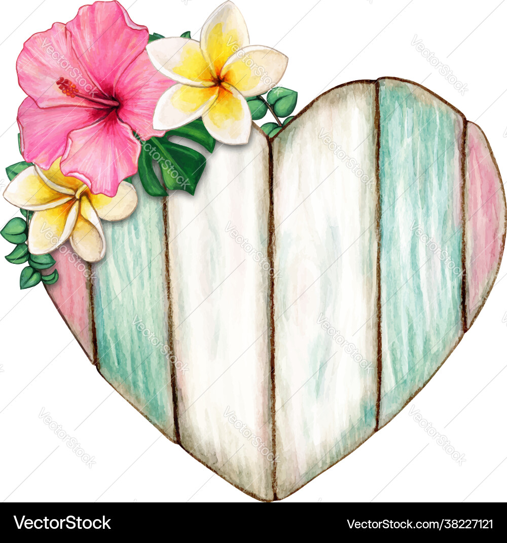 Watercolor tropical wooden sign Royalty Free Vector Image