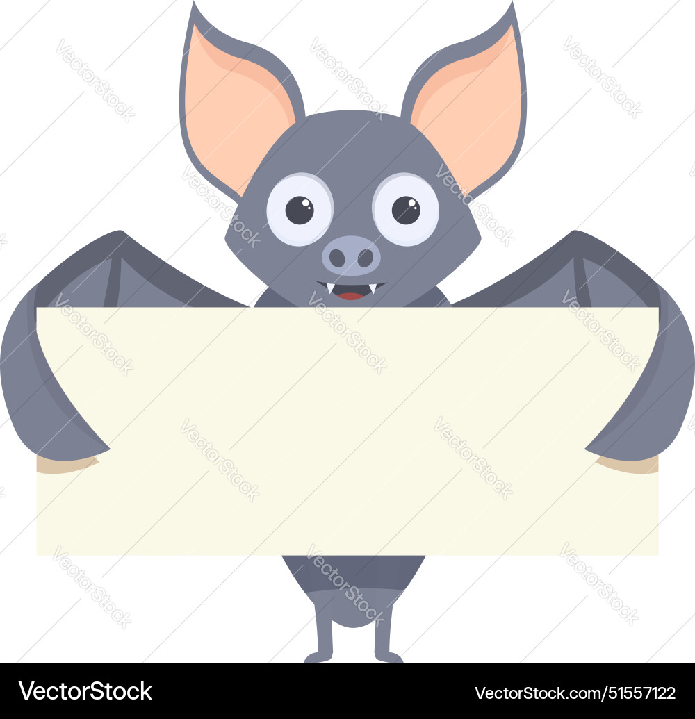 Cartoon bat is holding a blank sign Royalty Free Vector