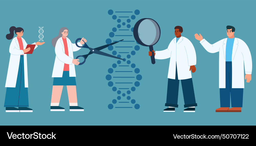 Genetic research concept scientists studying dna Vector Image