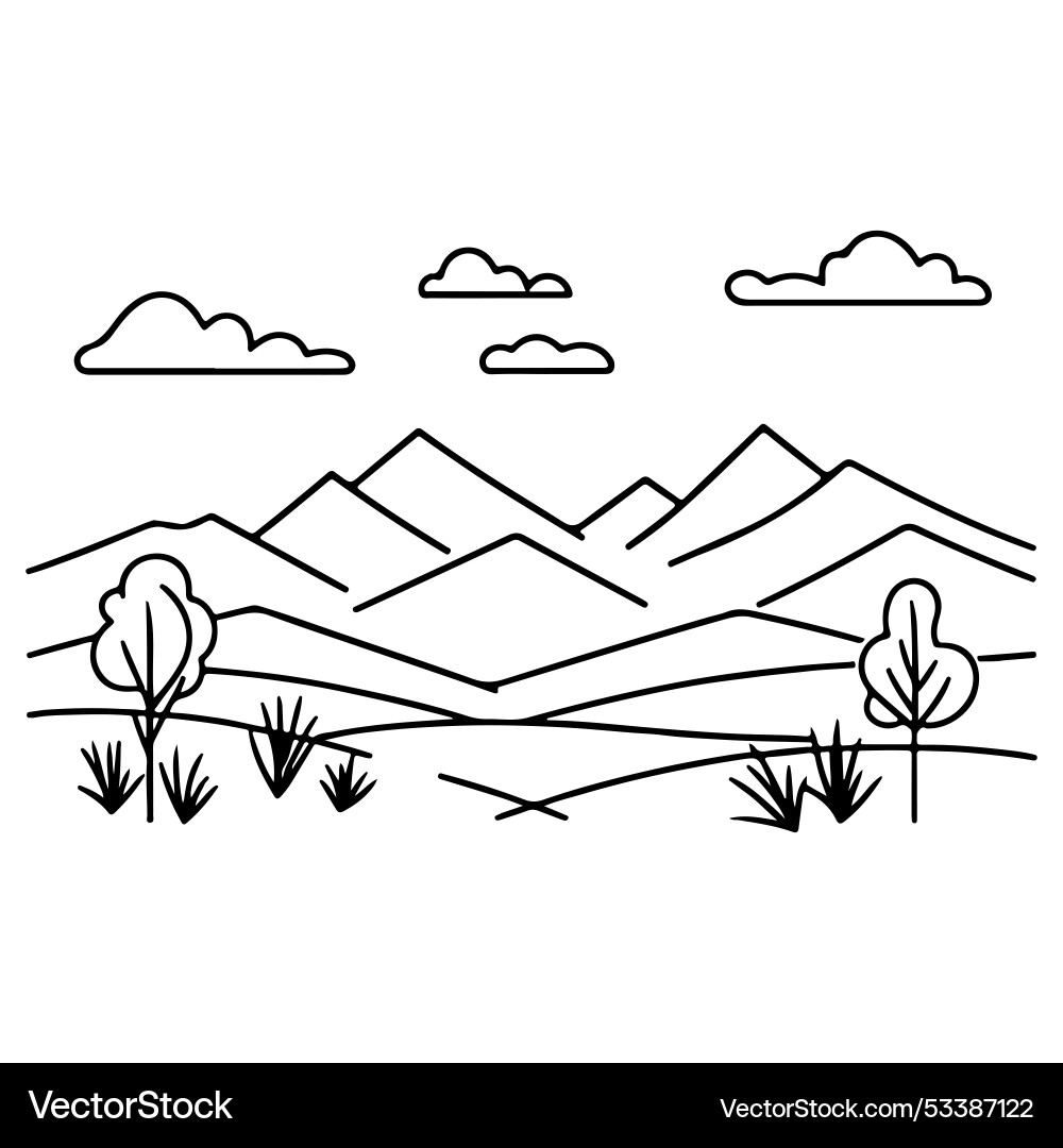 Mountains landscape view one continuous line Vector Image