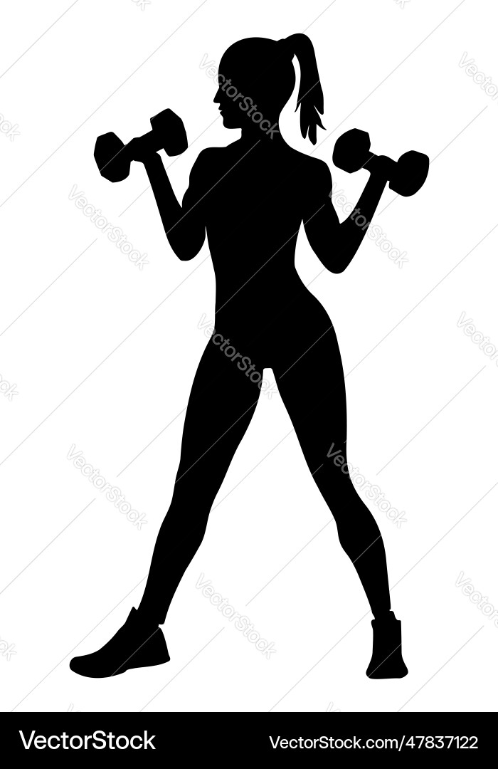 Muscle woman bodybuilder lifting dumbbells Vector Image