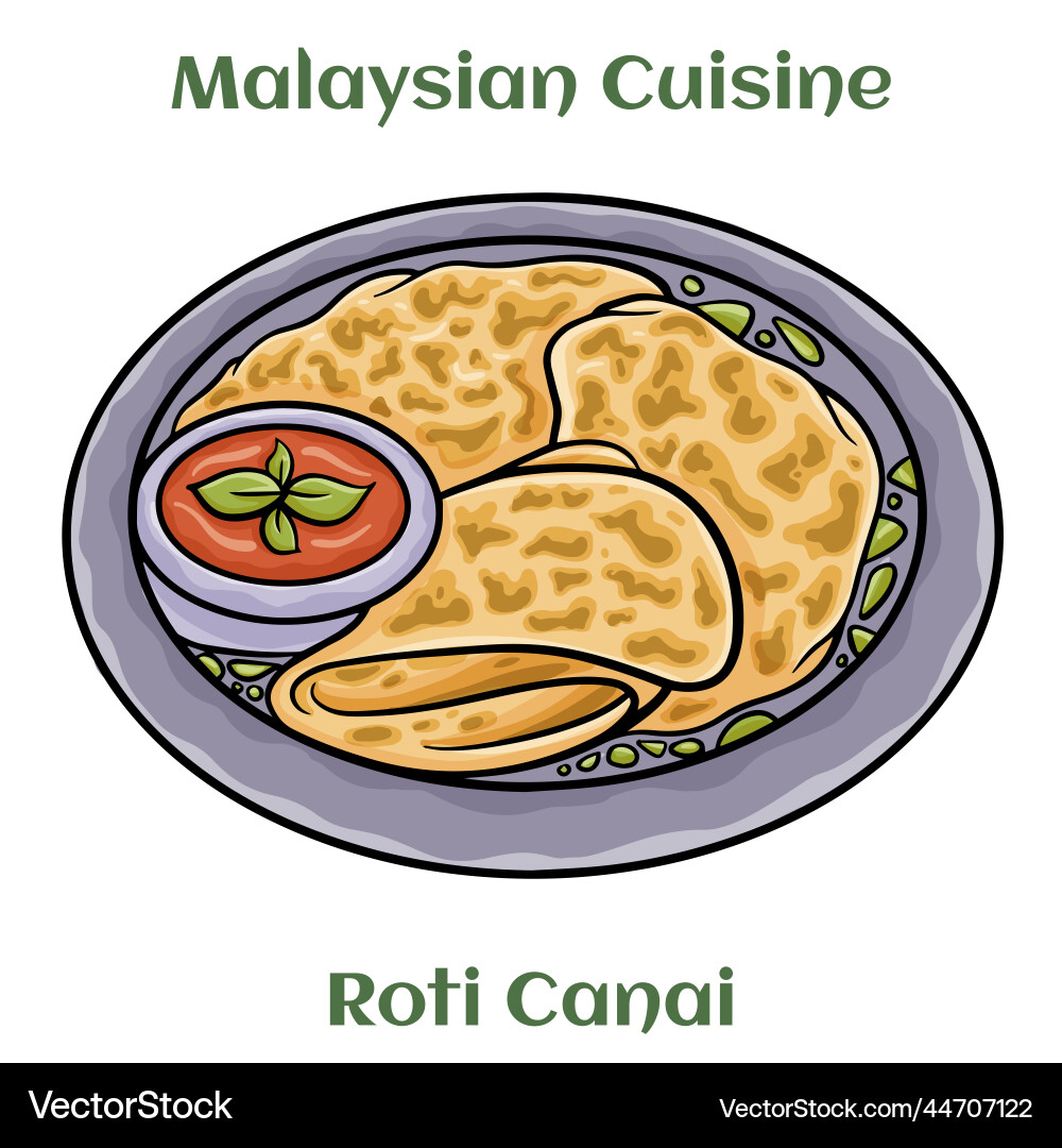 Roti canai a form of puffed bread served hot Vector Image