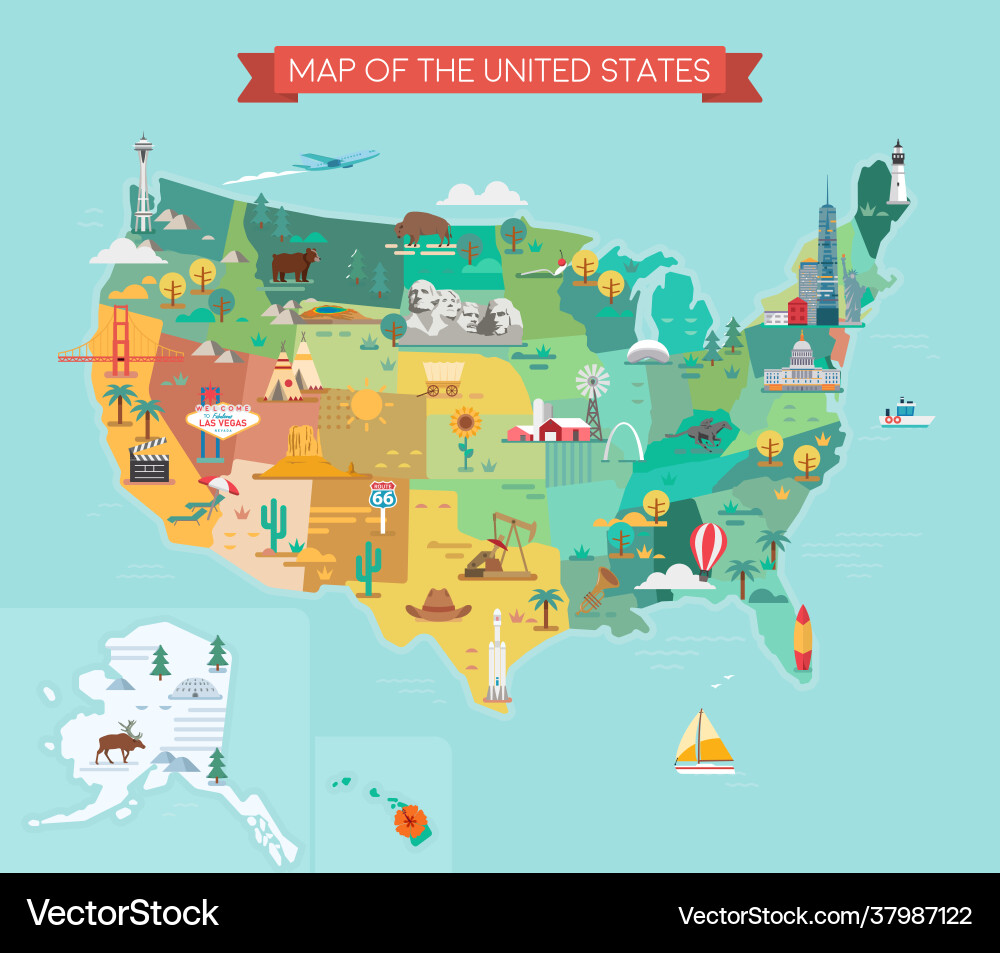 United States Tourist Map Royalty Free Vector Image