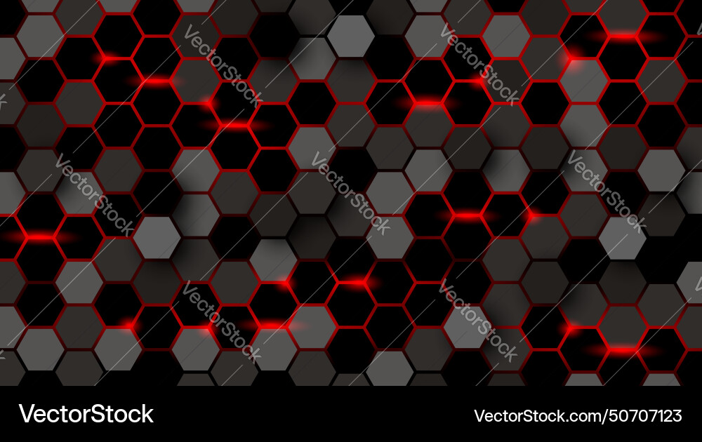 Abstract hexagon with red light background Vector Image