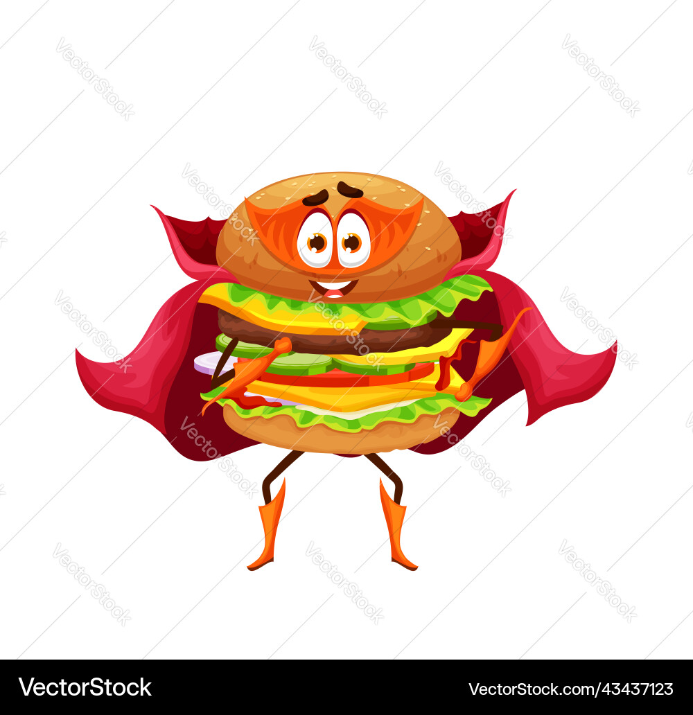 Cartoon funny cheeseburger superhero character Vector Image