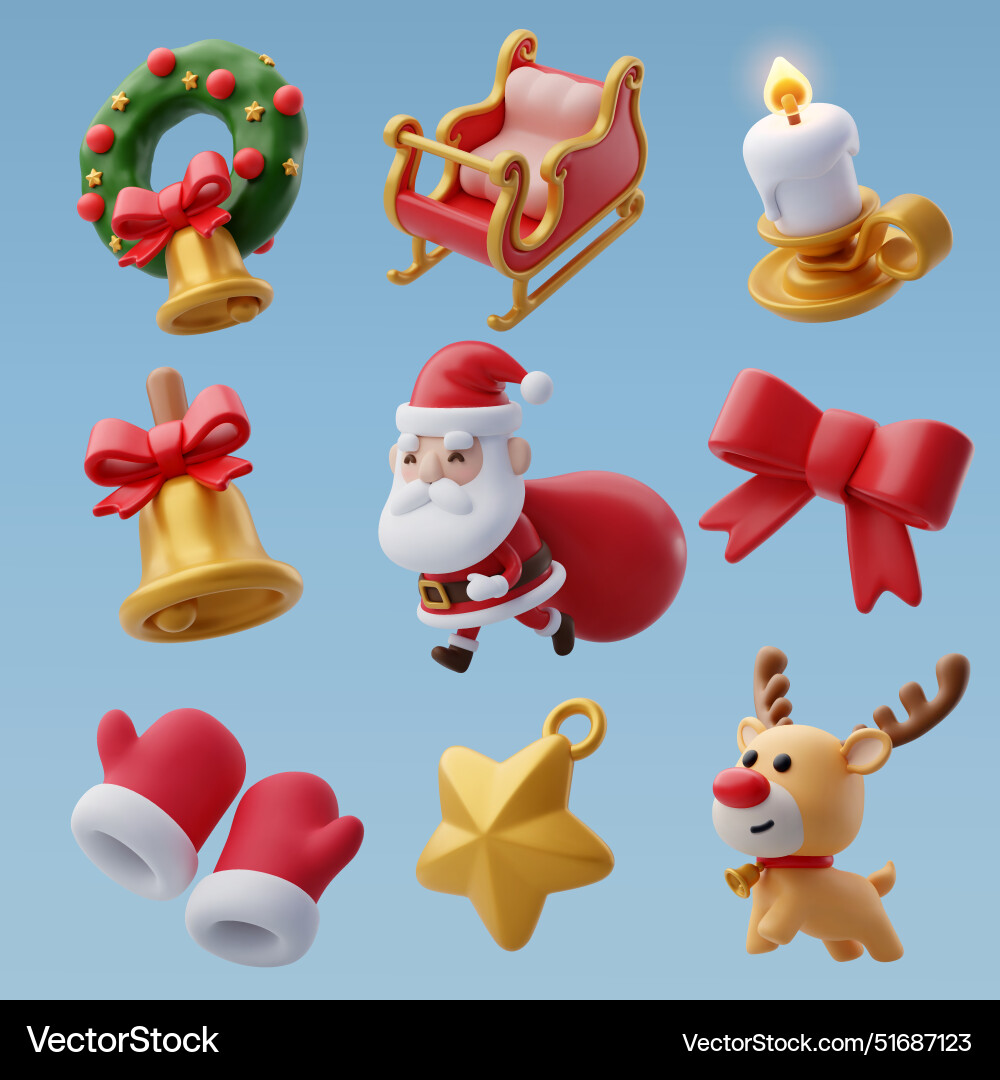 Collection of 3d christmas icons merry Royalty Free Vector