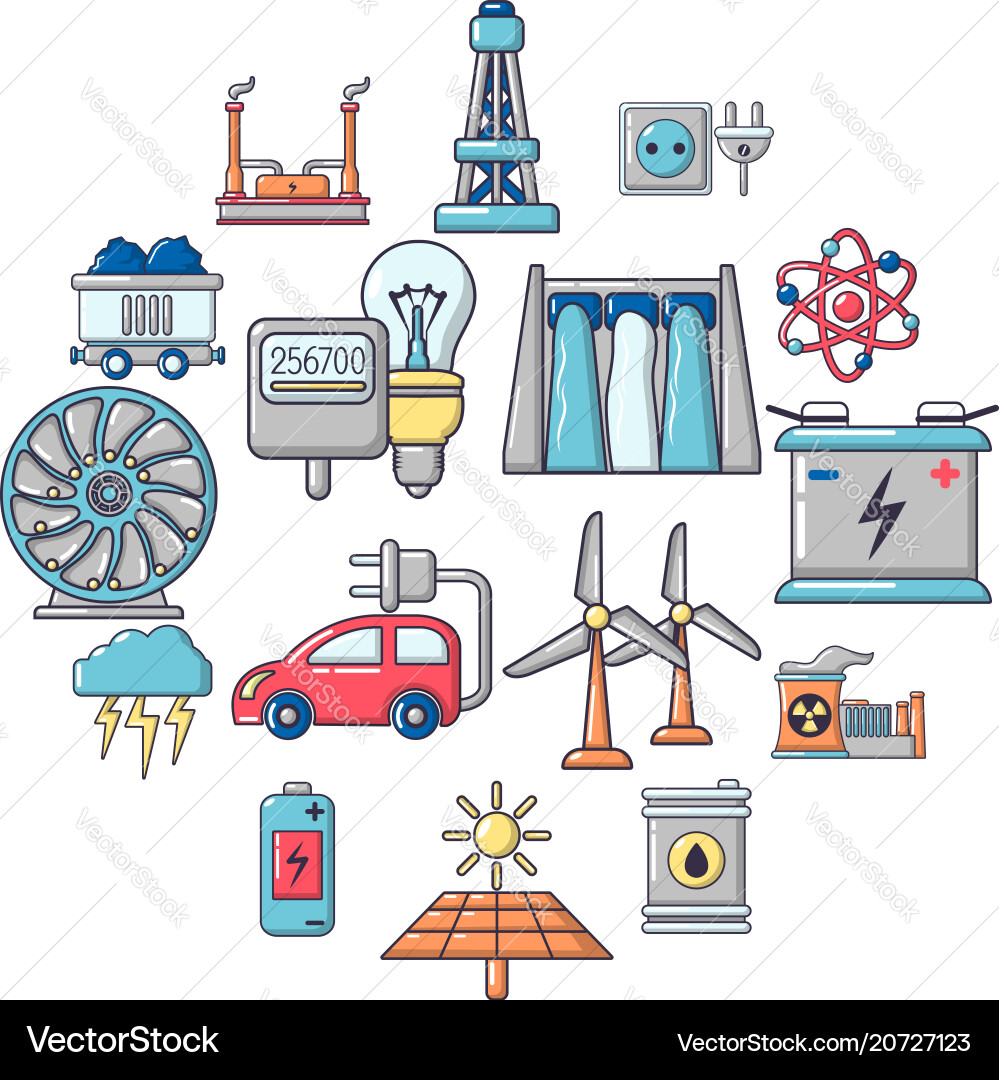 Energy Sources Cartoon Icons Royalty Free Vector Image