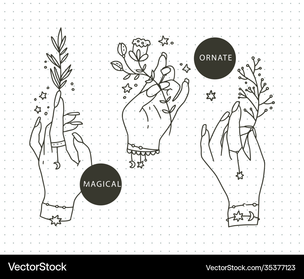 Hand holding flower logo set Royalty Free Vector Image