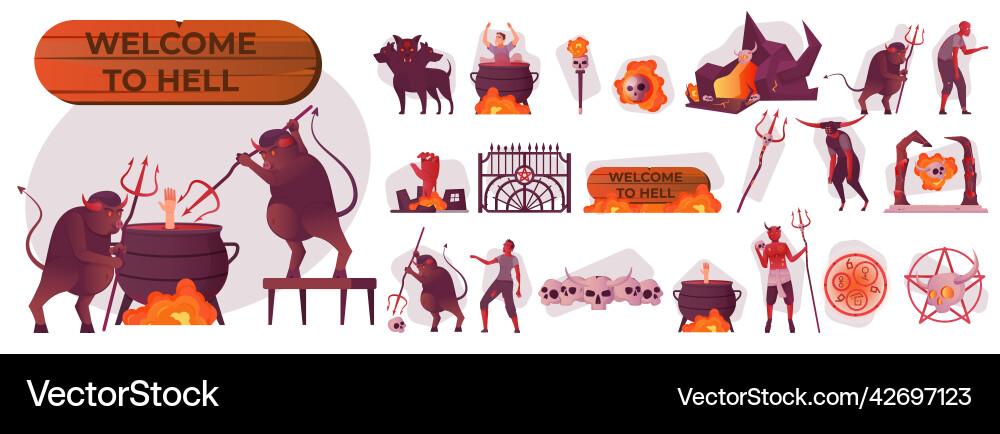 Hell composition set Royalty Free Vector Image