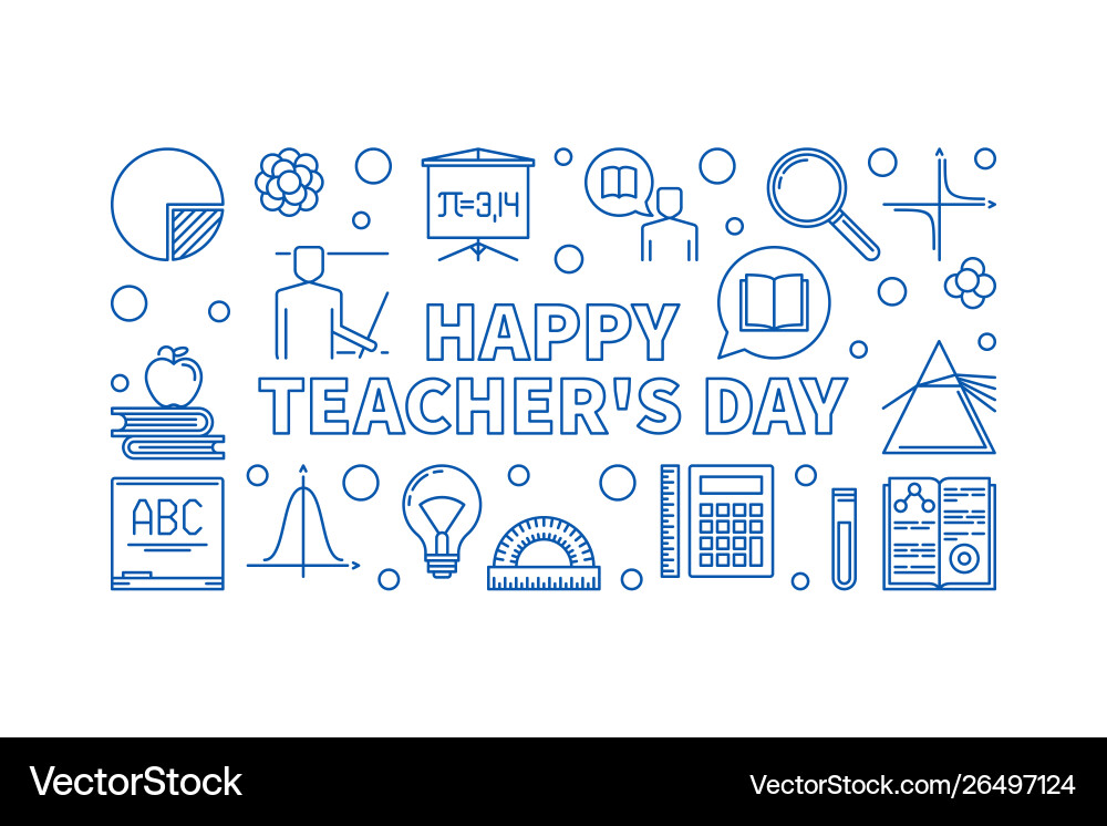 Happy teachers day outline blue banner Royalty Free Vector