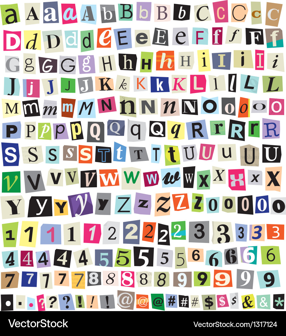 Ransom Note Letters and Symbols Royalty Free Vector Image