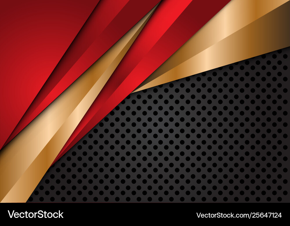Red gold metallic triangle on grey circle mesh Vector Image