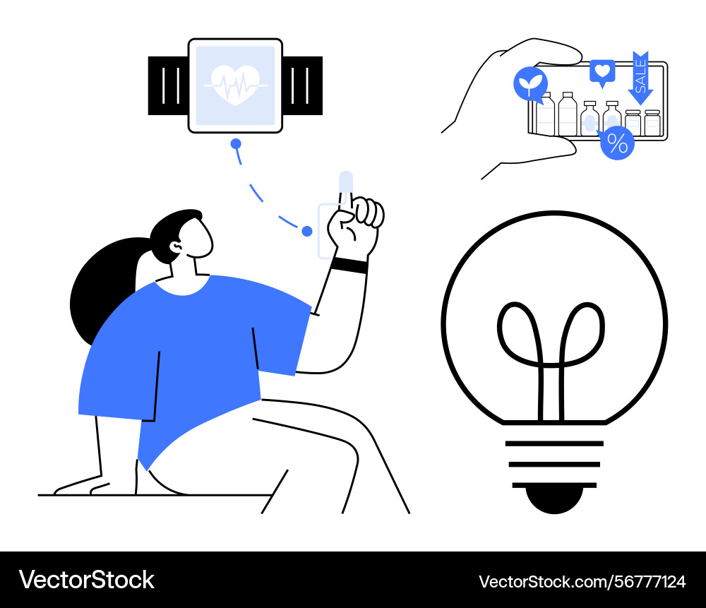 Woman using wearable health device with smart app Vector Image