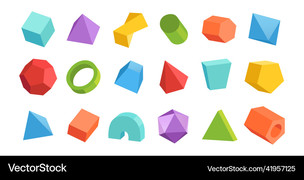 Cartoon geometric figures 3d abstract shapes Vector Image