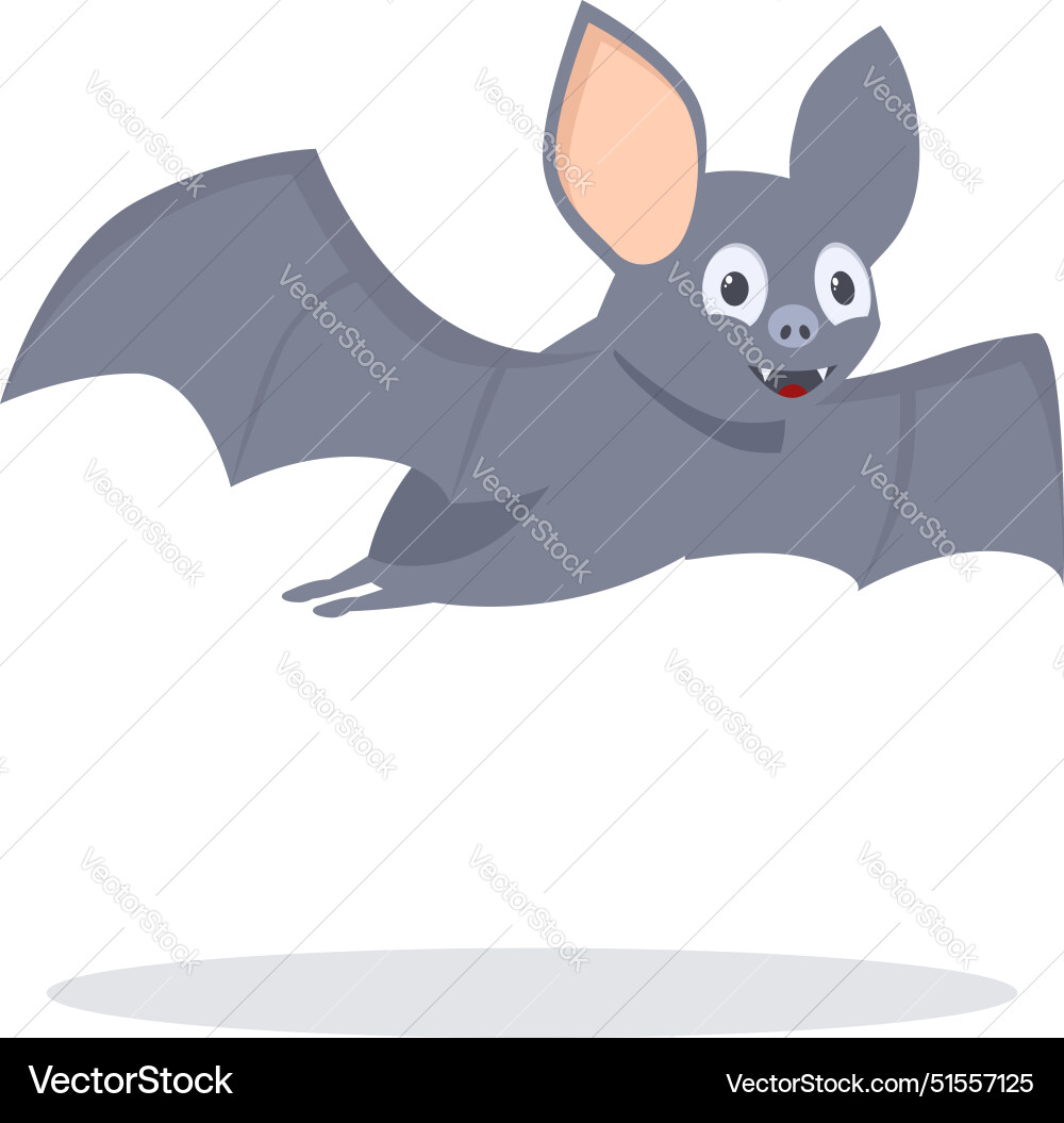 Cute grey bat flying and smiling spreading its Vector Image