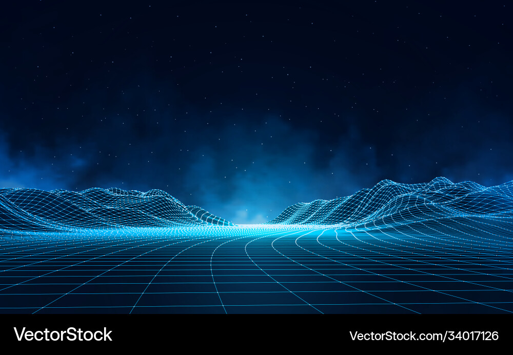80s Sci-Fi Wireframe Landscape Royalty Free Vector Image