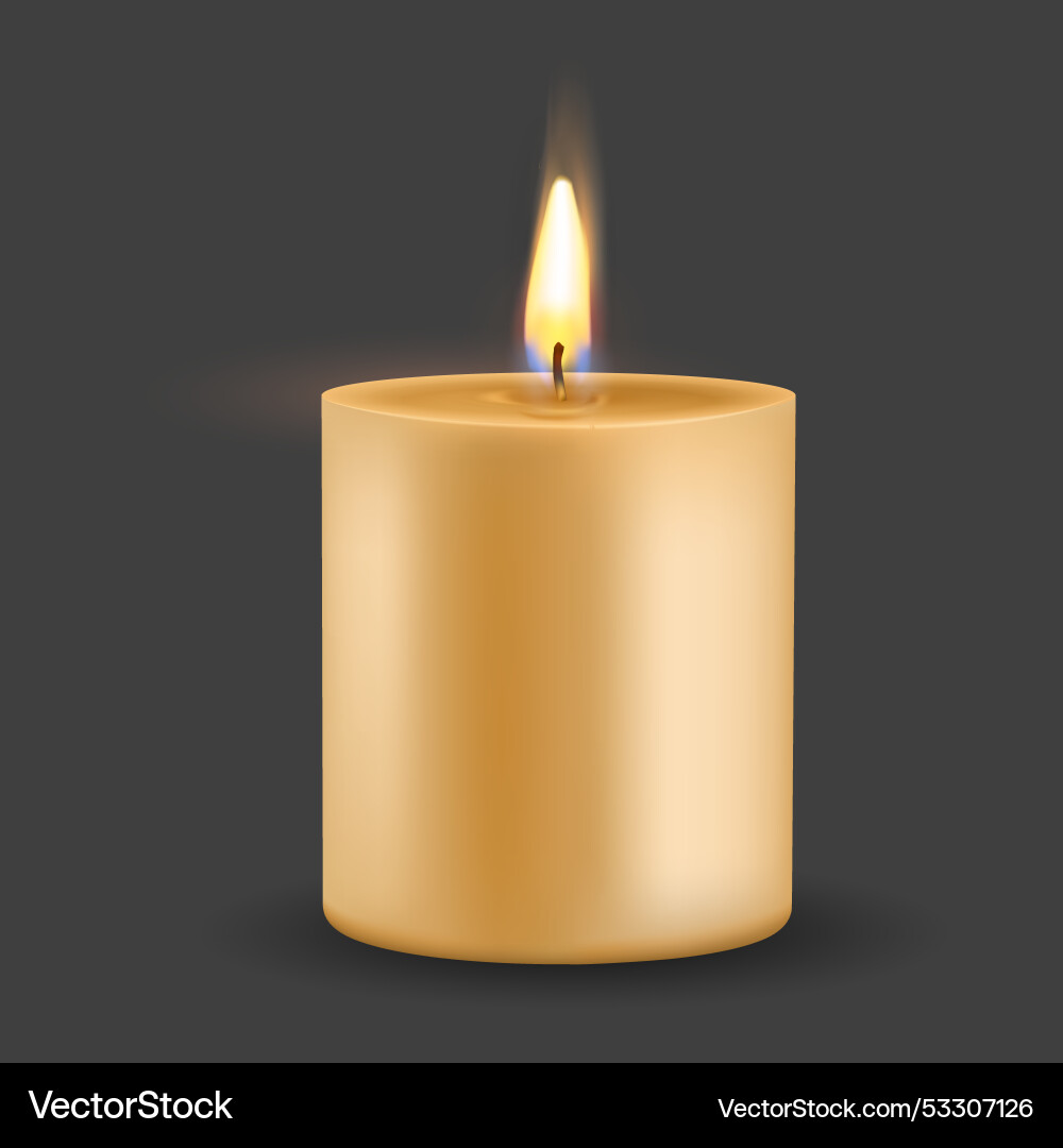 A solitary burning candle emits warm glow Vector Image