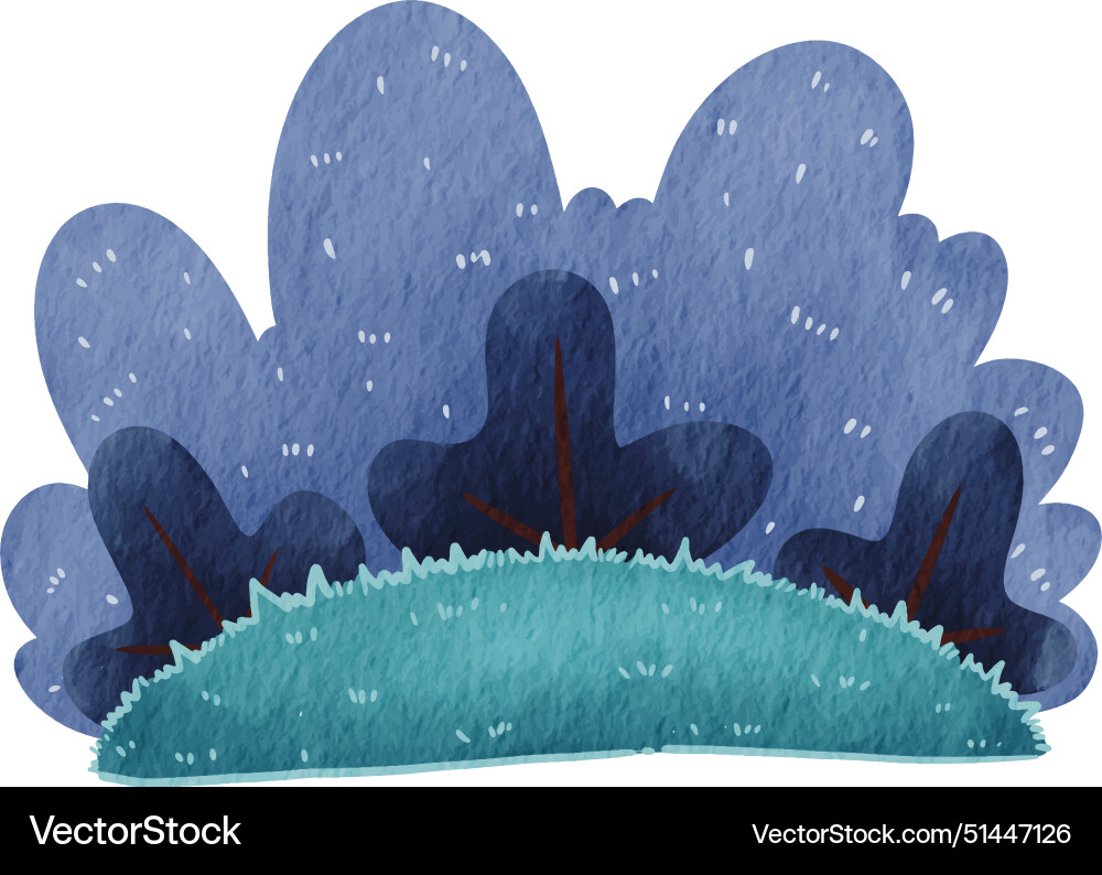 Abstract grass hill with blue tree and bush Vector Image