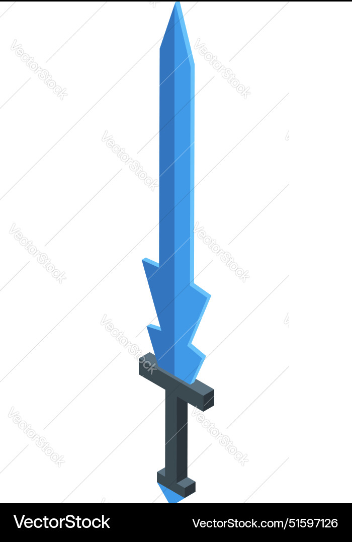 Blue fantasy sword pointing down with isometric Vector Image
