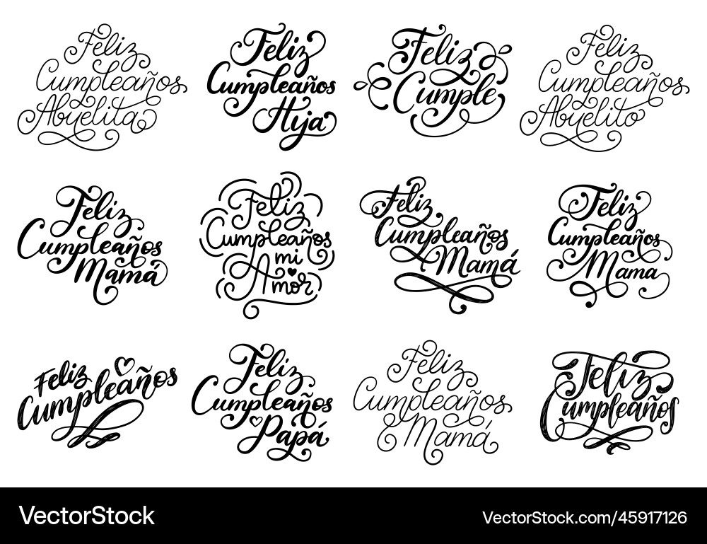 Feliz cumpleanos hand lettering set Royalty Free Vector