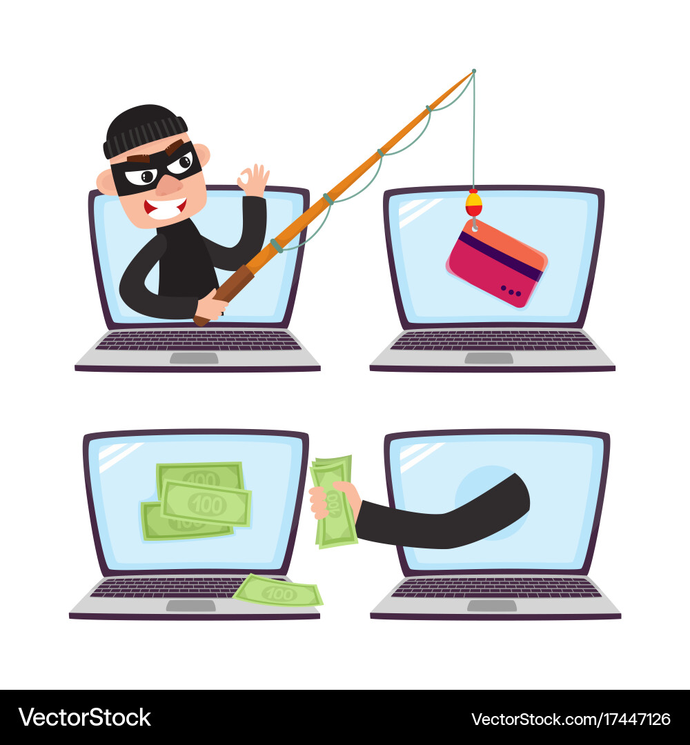 Hacker with fishing rod computer phishing attack Vector Image