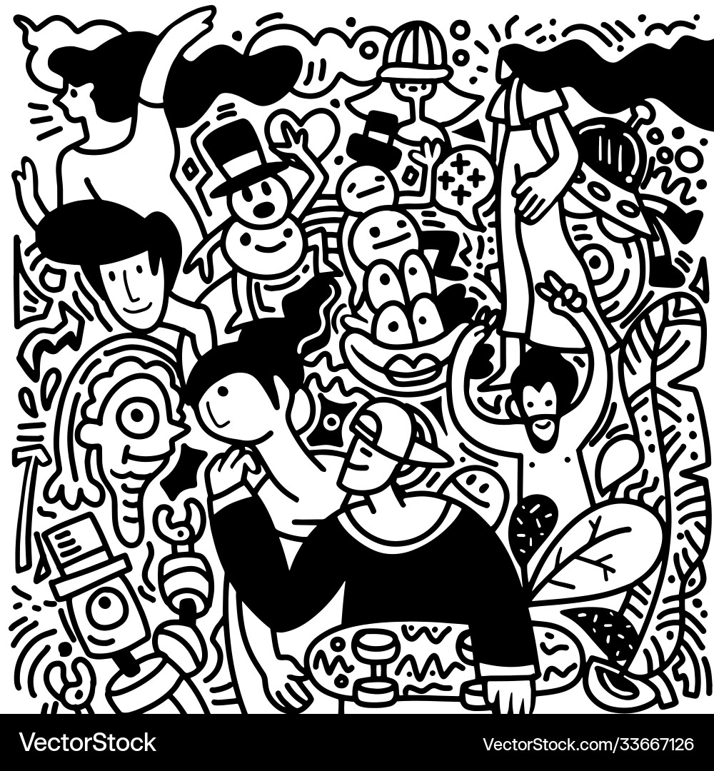 Sketch in doodle style group funny people Vector Image