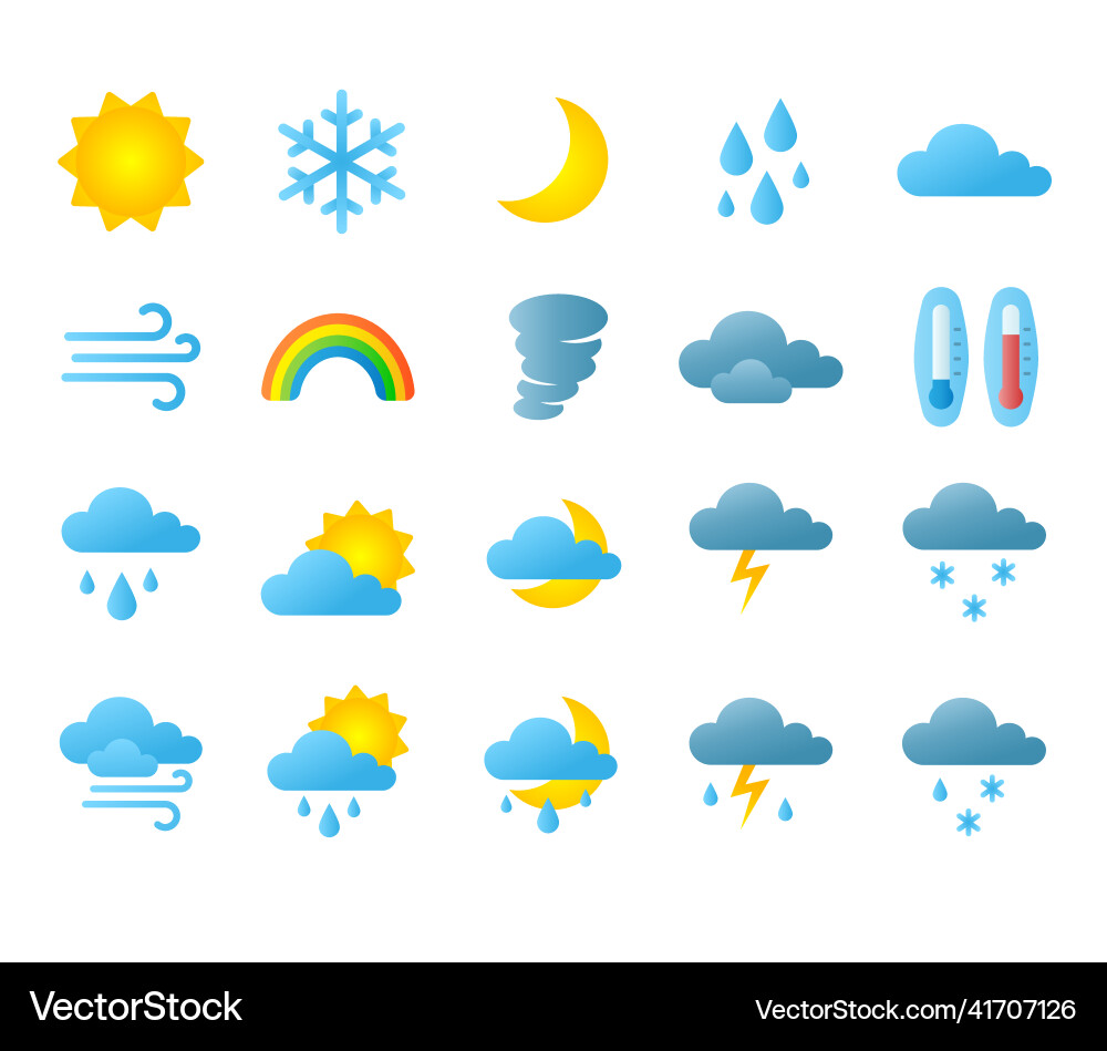Weather icons sun clouds rain and wind interface Vector Image