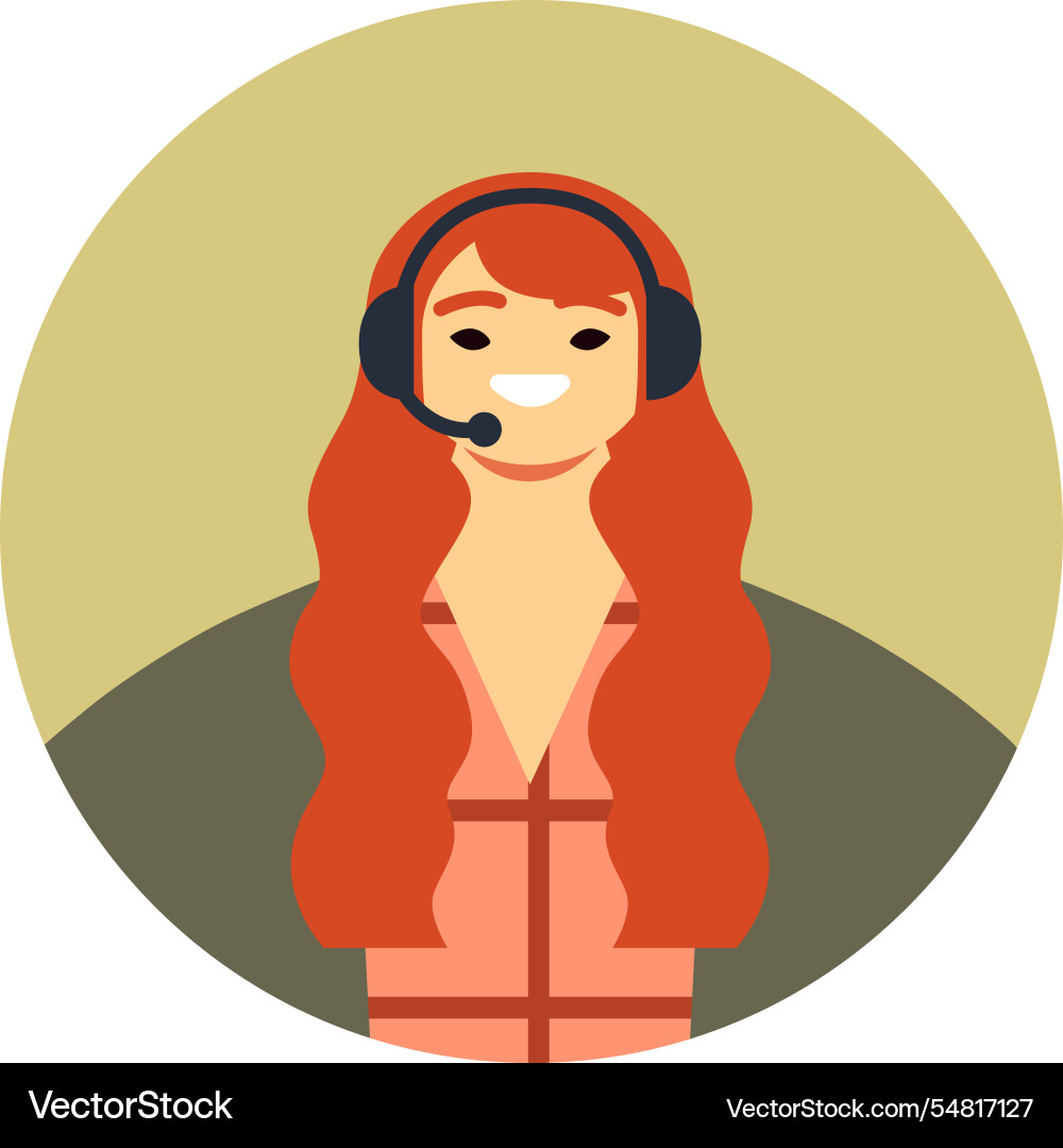 Friendly female call center agent with long red Vector Image