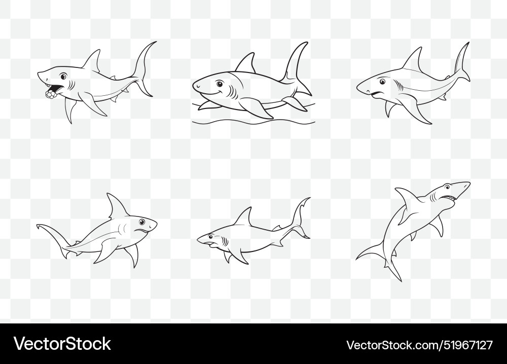 Hammerhead shark line art set Royalty Free Vector Image