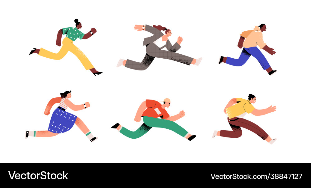 Set ambitious people running fast hurrying Vector Image