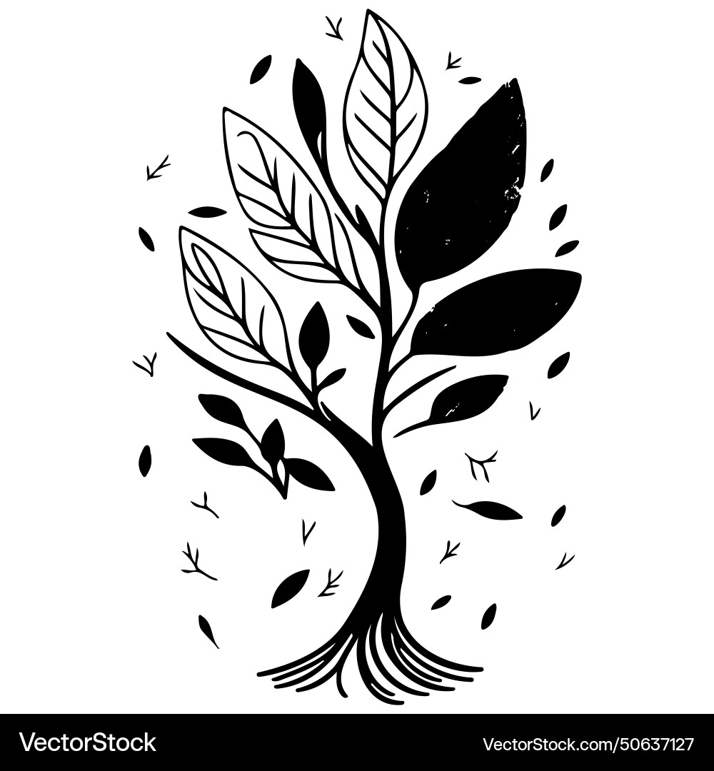 Tree half spring autumn floral sketch hand draw Vector Image
