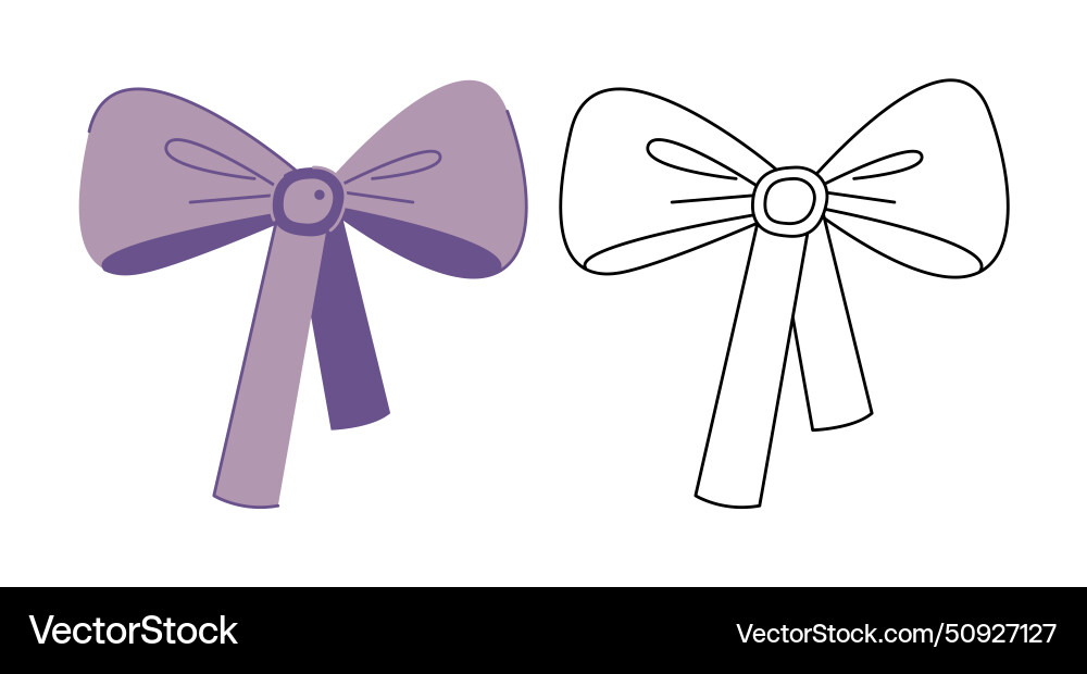 Two doodle hair bows with circle colored black Vector Image