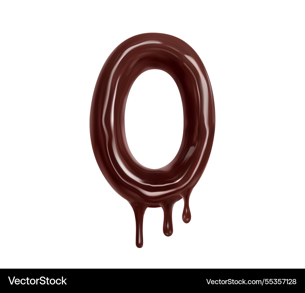 Flow chocolate number zero realistic 3d numeral Vector Image