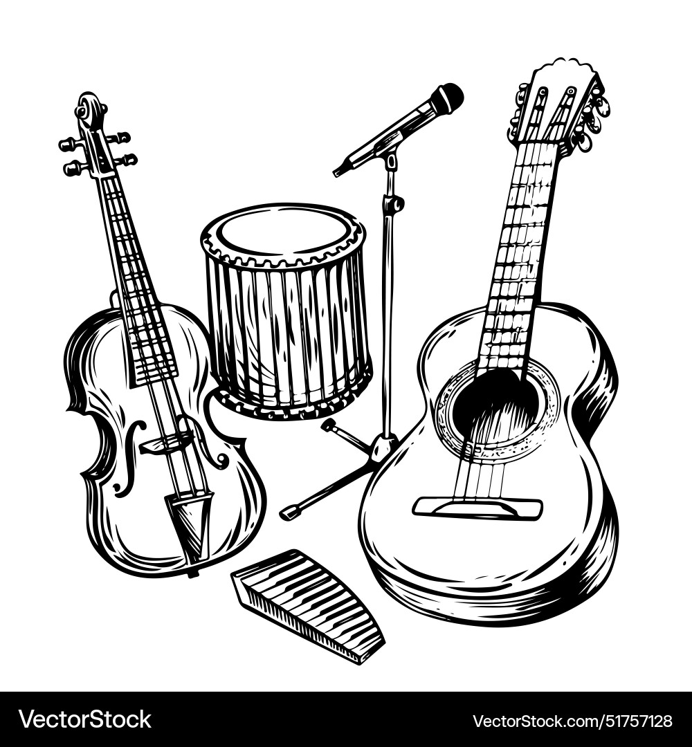 Hand drawn set of music instruments Royalty Free Vector Hand drawn set of music instruments Royalty Free Vector