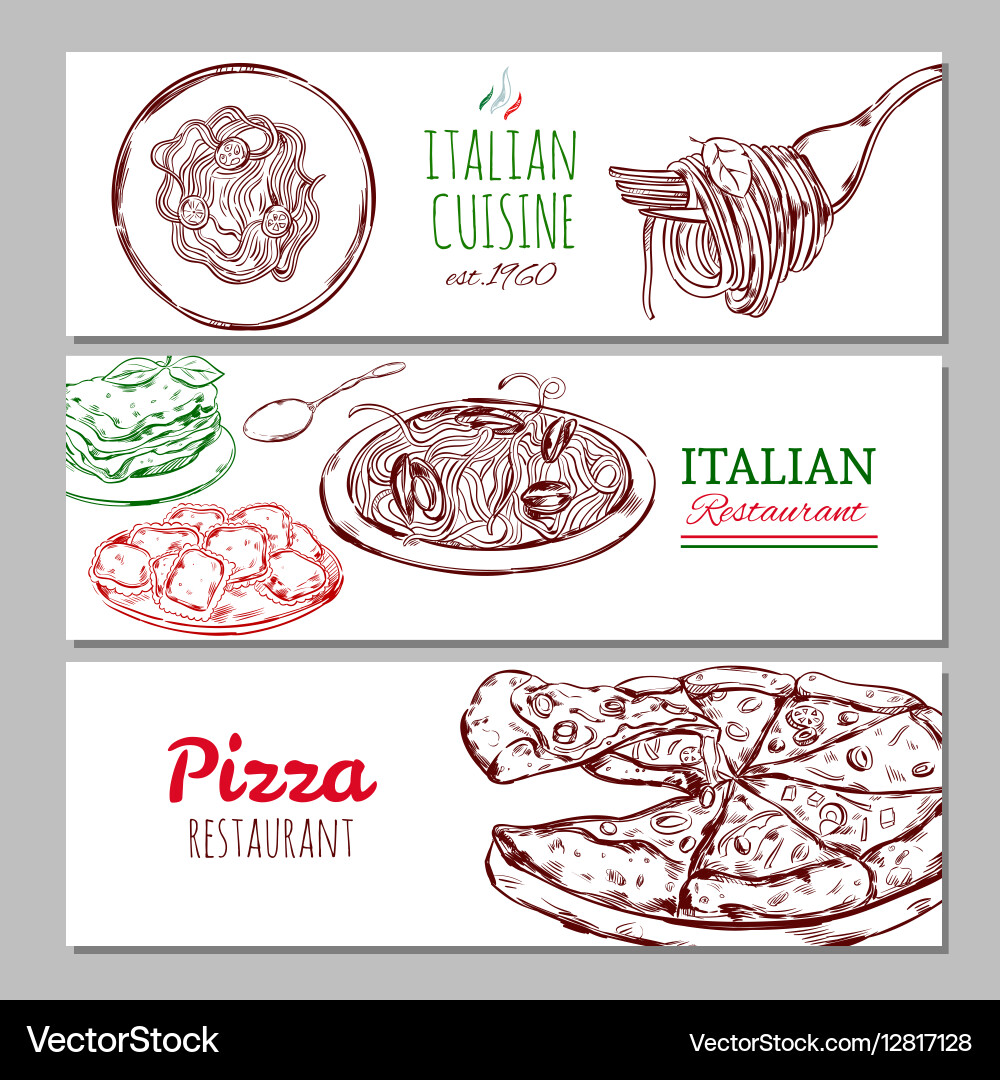 Italian restaurant horizontal banners Royalty Free Vector