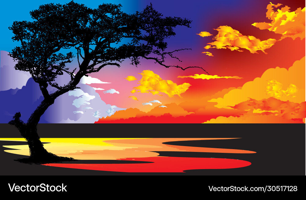 Sunset and sea Royalty Free Vector Image - VectorStock