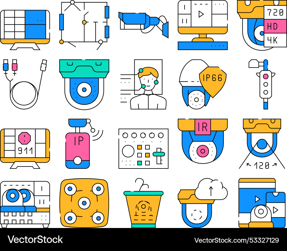 Cctv camera security collection icons set Vector Image