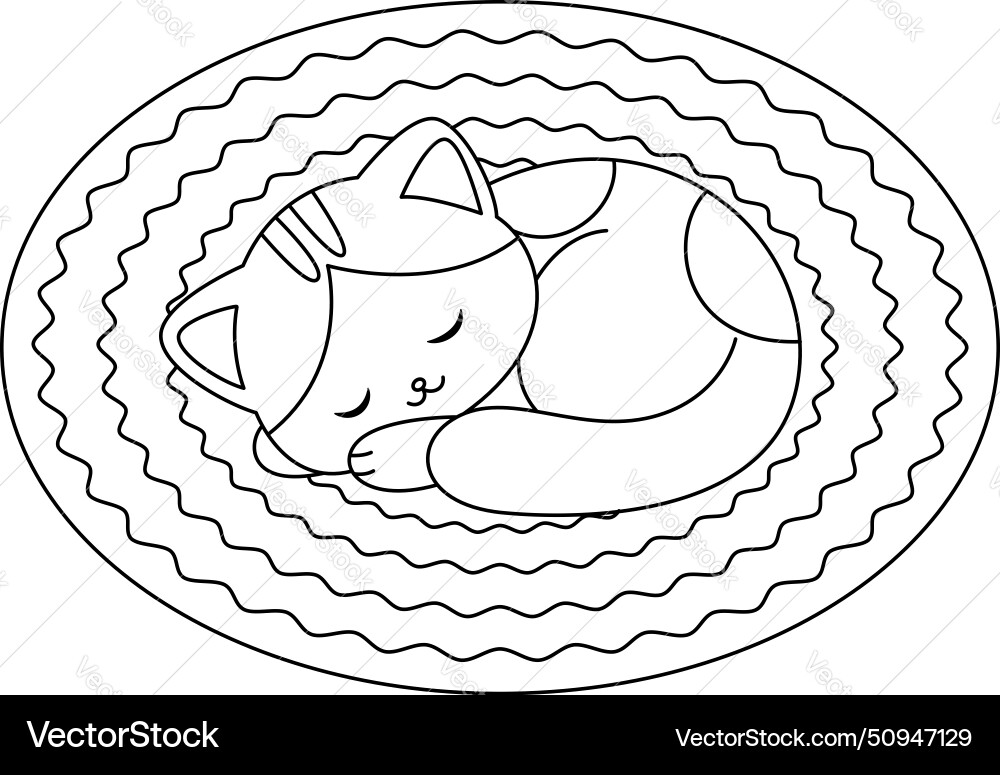 Cute cat is sleeping on the carpet coloring page Vector Image