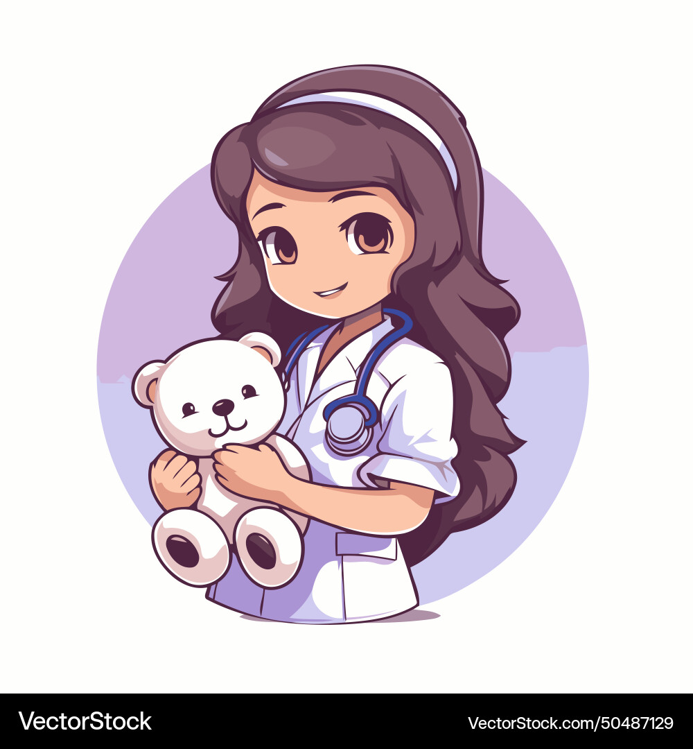 Cute girl doctor holding a teddy bear Royalty Free Vector