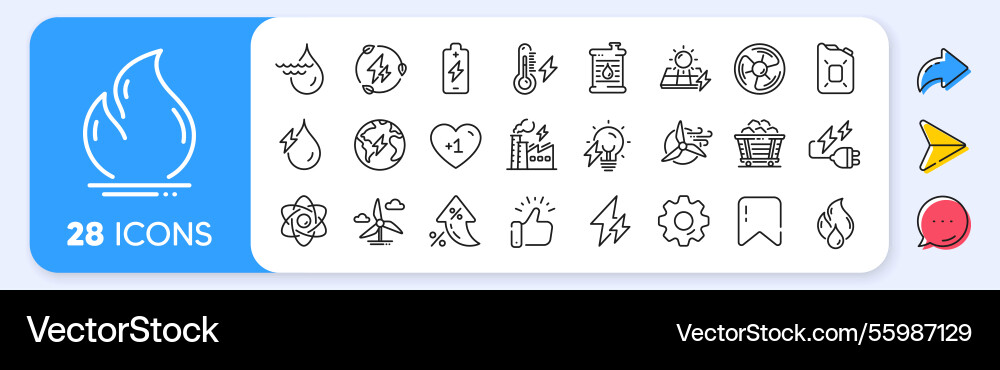 Energy types line icons coal trolley solar Vector Image
