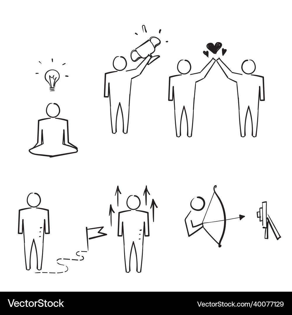 Hand drawn doodle people reaching goal success Vector Image