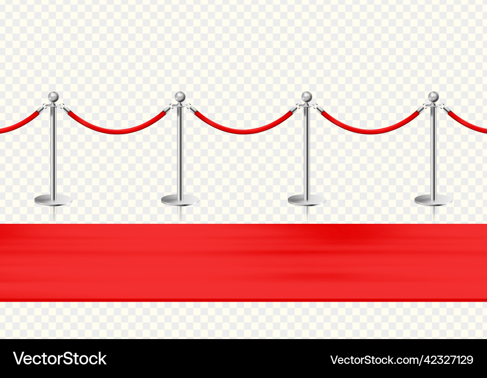 Red carpet and silvery barriers front view Vector Image