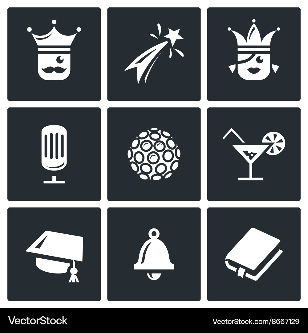 Set of prom icons king firework queen Royalty Free Vector