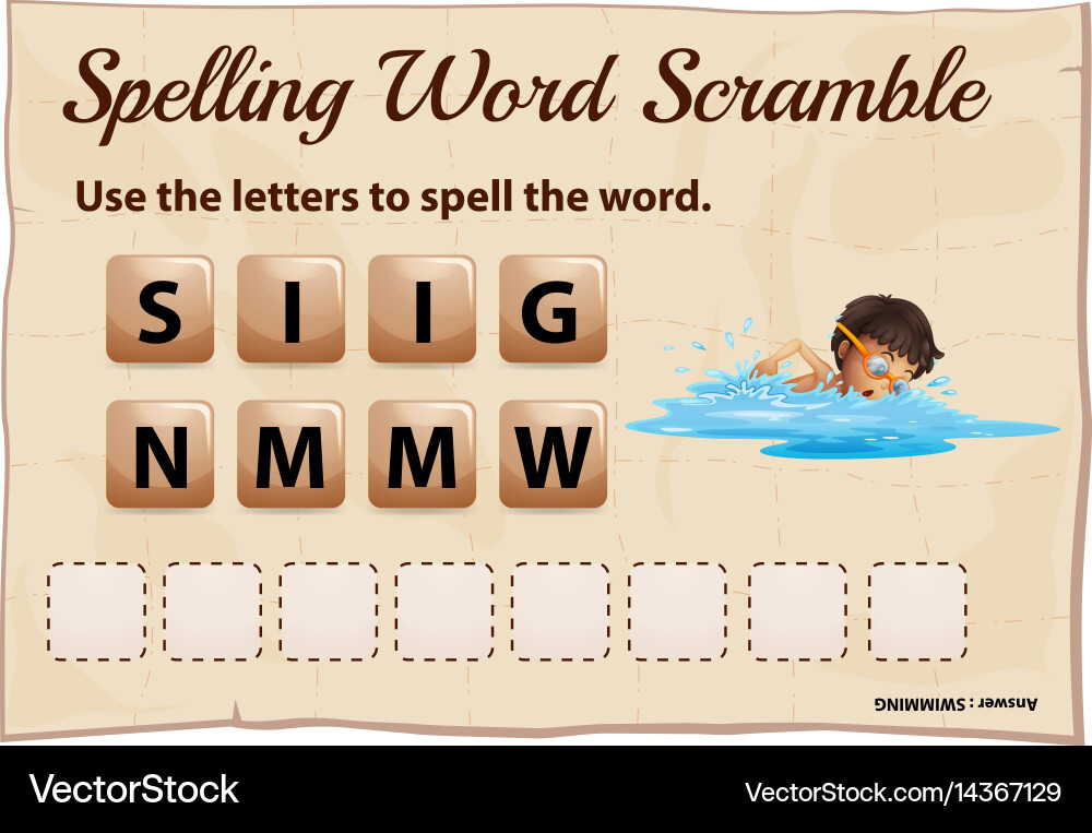 Spelling word scramble game with swimming Vector Image