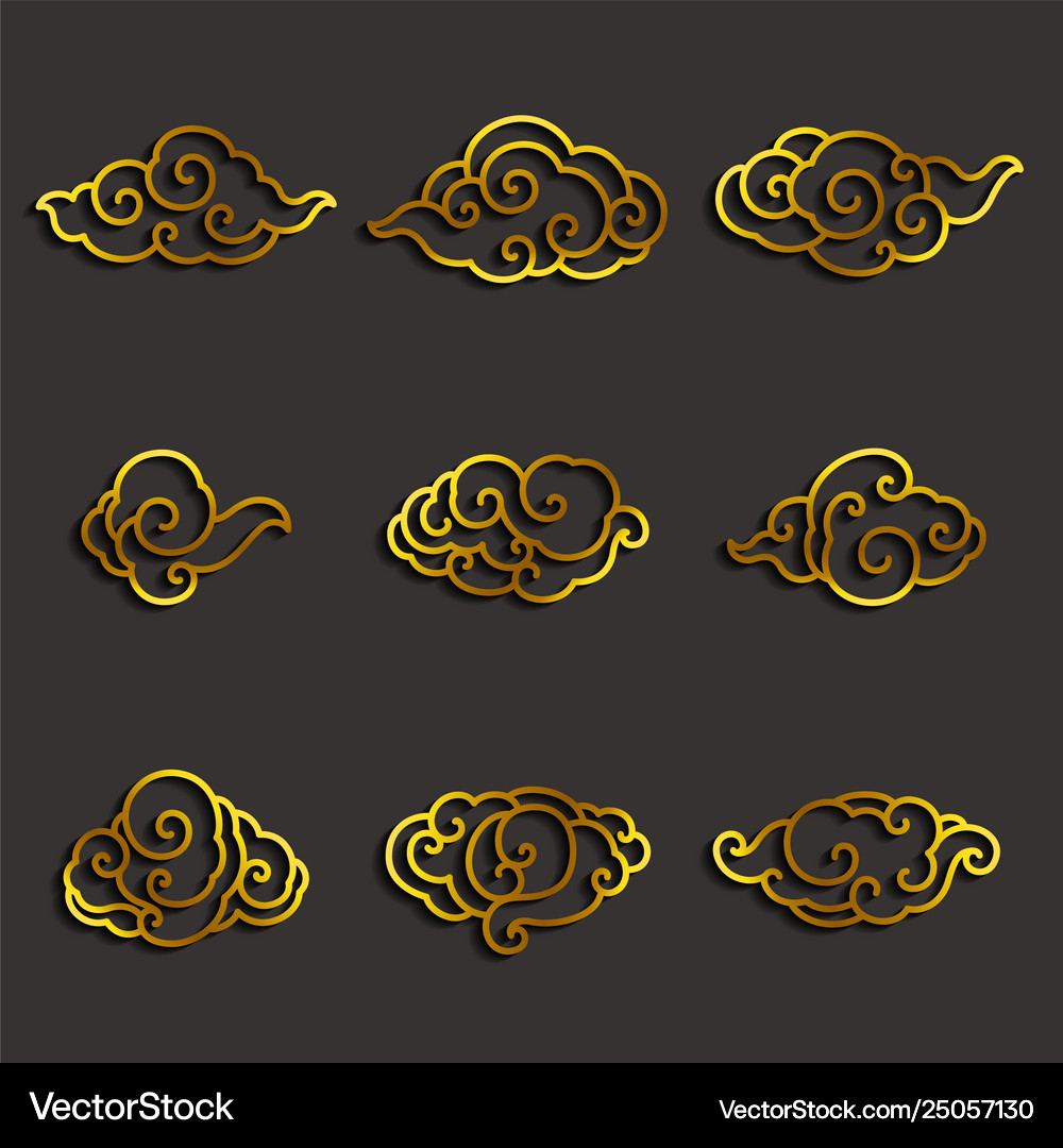 Chinese clouds icon set Royalty Free Vector Image